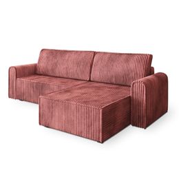 ECKSOFA VALTINO Rosa Kordstoff mit Schlaffunktion