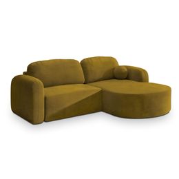 ECKSOFA AMILIA M R-S Gelb Velours-Stoff mit Schlaffunktion