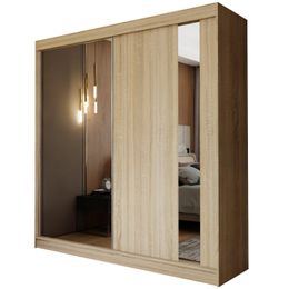 SCHWEBET&Uuml;RENSCHRANK GRAZIA 200/216/61 cm 2-t&uuml;rig mit Spiegel Sonoma Eiche