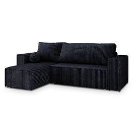ECKSOFA RAVELO T Schwarz Kordstoff mit Schlaffunktion
