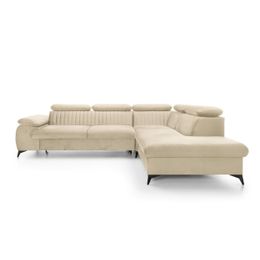 ECKSOFA FIORE Creme Velours-Stoff mit Schlaffunktion
