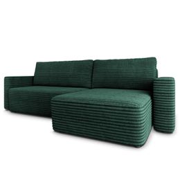 ECKSOFA TELIN Gr&uuml;n Kordstoff mit Schlaffunktion
