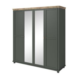 DREHT&Uuml;RENSCHRANK EVOLETTA 200/216/62 cm 4-t&uuml;rig mit Spiegel Gr&uuml;n