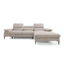 ECKSOFA MESTO Beige Velours-Stoff mit Schlaffunktion