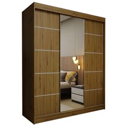 SCHWEBET&Uuml;RENSCHRANK MIRELLA 180/216/61 cm 3-t&uuml;rig mit Spiegel Eiche Artisan