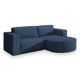ECKSOFA SORELA P R-S Blau Kordstoff mit Schlaffunktion