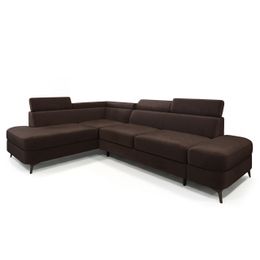 ECKSOFA AVISE M L-S Braun Velours-Stoff mit Schlaffunktion