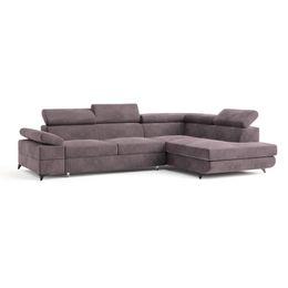 ECKSOFA FAVIEN R-S Lila Velours-Stoff mit Schlaffunktion