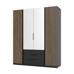 DREHT&Uuml;RENSCHRANK CAGLIARI 200/239/61,9cm 4-t&uuml;rig mit Spiegel Schwarz