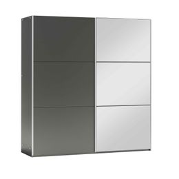 SCHWEBET&Uuml;RENSCHRANK IVERN 200/215/65 cm 2-t&uuml;rig mit Spiegel Graphitfarben