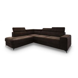 ECKSOFA ALVORO L-S Braun Velours-Stoff mit Schlaffunktion