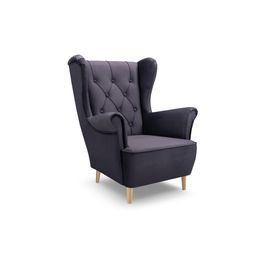 SESSEL TIBER, Polstersessel Glamour Loungesessel, Velours-Stoff Grau