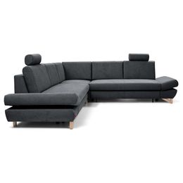 ECKSOFA CASA III L-S Anthrazit Pl&uuml;sch-Stoff mit Schlaffunktion