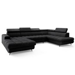 WOHNLANDSCHAFT CORENO Schwarz Boucle-Stoff mit Schlaffunktion