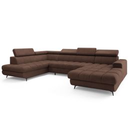 WOHNLANDSCHAFT CORENO Braun Boucle-Stoff mit Schlaffunktion