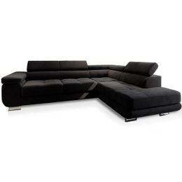 ECKSOFA SELVA R-S Schwarz Velours-Stoff mit Schlaffunktion
