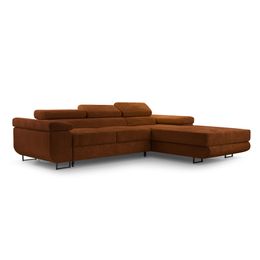 ECKSOFA GIULIO Orange Velours-Stoff mit Schlaffunktion