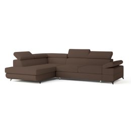 ECKSOFA FAVIEN L-S Braun Boucle-Stoff mit Schlaffunktion