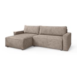 ECKSOFA BESMIR Beige Kordstoff mit Schlaffunktion