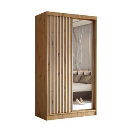 SCHWEBET&Uuml;RENSCHRANK LAMELLO 120/216/61 cm 2-t&uuml;rig mit Spiegel Eiche Artisan