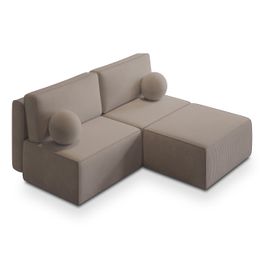 ECKSOFA VARNA P Beige Kordstoff mit Schlaffunktion