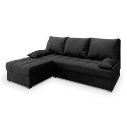 ECKSOFA RITA M Schwarz Velours-Stoff mit Schlaffunktion