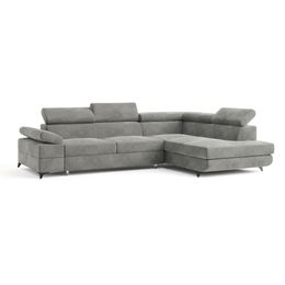 ECKSOFA FAVIEN R-S Hellgrau Velours-Stoff mit Schlaffunktion