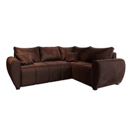 ECKSOFA MADISON L R-S Braun Pl&uuml;sch-Stoff mit Schlaffunktion