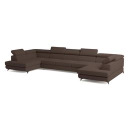 WOHNLANDSCHAFT URMANO Braun Boucle-Stoff mit Schlaffunktion