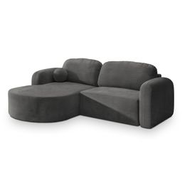 ECKSOFA AMILIA M L-S Grau Velours-Stoff mit Schlaffunktion