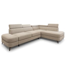 ECKSOFA AVISE Q R-S Beige Boucle-Stoff mit Schlaffunktion