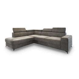 ECKSOFA ALVORO L-S Grau Velours-Stoff mit Schlaffunktion