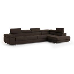 ECKSOFA VICENTE Braun Velours-Stoff mit Schlaffunktion