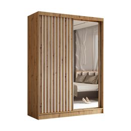 SCHWEBET&Uuml;RENSCHRANK LAMELLO 160/216/61 cm 2-t&uuml;rig mit Spiegel Eiche Artisan