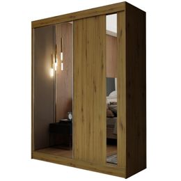 SCHWEBET&Uuml;RENSCHRANK GRAZIA 150/216/61 cm 2-t&uuml;rig mit Spiegel Eiche Artisan
