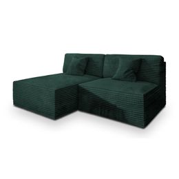 ECKSOFA FIORO Gr&uuml;n Kordstoff mit Schlaffunktion