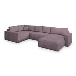 WOHNLANDSCHAFT VELAMI L-S Lila Kordstoff mit Schlaffunktion