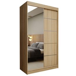 SCHWEBET&Uuml;RENSCHRANK MIRELLA 120/216/61 cm 2-t&uuml;rig mit Spiegel Sonoma Eiche