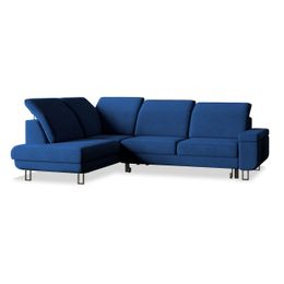 ECKSOFA LERMA R-S Blau Velours-Stoff mit Schlaffunktion