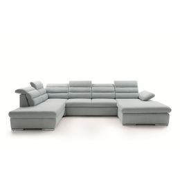 WOHNLANDSCHAFT RISO Blau Velours-Stoff mit Schlaffunktion