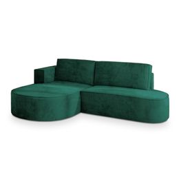 ECKSOFA CORTIO M L-S Gr&uuml;n Velours-Stoff mit Schlaffunktion