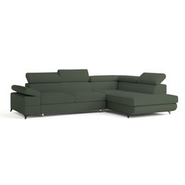 ECKSOFA FAVIEN R-S Gr&uuml;n Boucle-Stoff mit Schlaffunktion