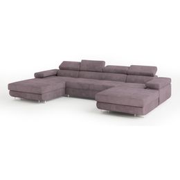WOHNLANDSCHAFT LYKKE Lila Velours-Stoff mit Schlaffunktion