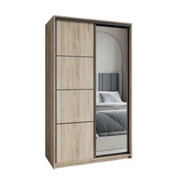 SCHWEBET&Uuml;RENSCHRANK VARO 120/205/60 cm 2-t&uuml;rig mit Spiegel Sonoma Eiche