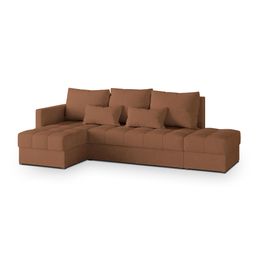 ECKSOFA LUMARI L-S Kupferfarben Pl&uuml;sch-Stoff mit Schlaffunktion
