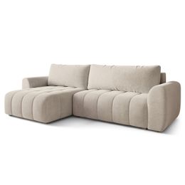 ECKSOFA MODARO CL Creme Samtstoff mit Schlaffunktion