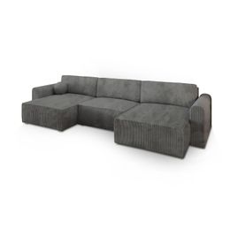 WOHNLANDSCHAFT FENTO P Grau Kordstoff mit Schlaffunktion