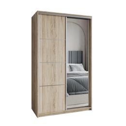 SCHWEBET&Uuml;RENSCHRANK VARO 120/205/60 cm 2-t&uuml;rig mit Spiegel Sonoma Eiche