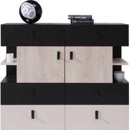 KOMMODE ISEO 110/90/40cm mit 6 Schubladen 4 T&uuml;ren Schwarz