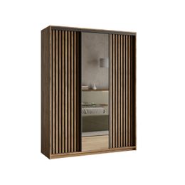 SCHWEBET&Uuml;RENSCHRANK ORRA 150/205/60 cm 3-t&uuml;rig mit Spiegel und Lamellen Eiche Lefkas